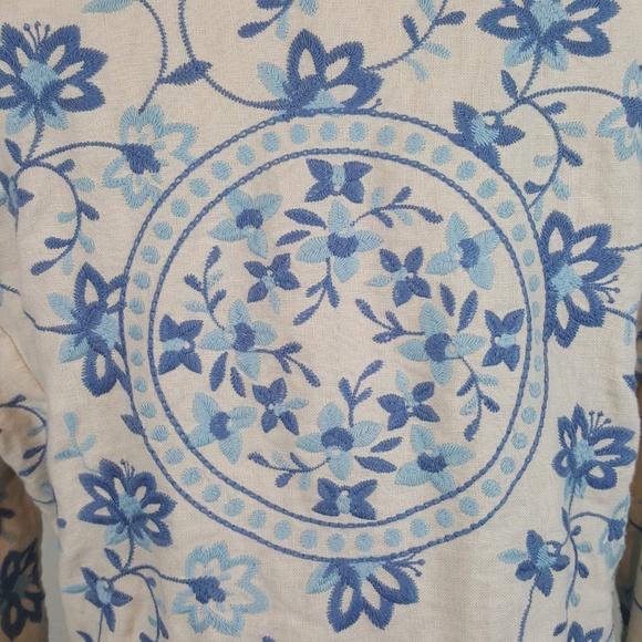 J. Jill | Jackets & Coats | Jjill Ivoryblue Embroidered Floral Blazer ...